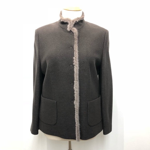 Basler | Jackets & Coats | Wool Jacket Blazer Fur Trim Size 44 Brown ...